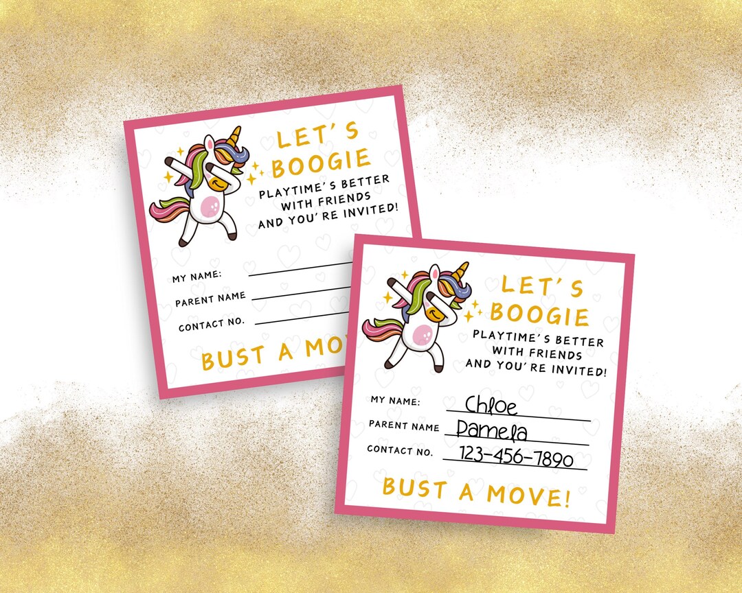 Unicorn Playdate Cards for Kids, Kids Business Card, Parent Information ...