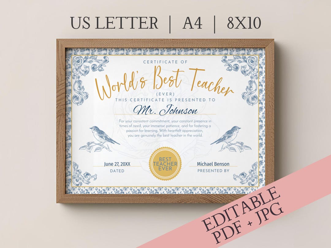 World's Best Teacher Certificate