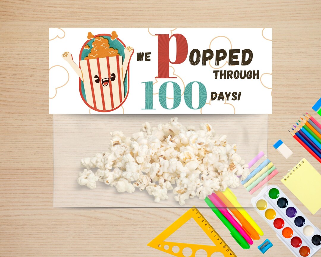 100th Day of School Popcorn Sandwich Bag Topper, 100 Days Brighter ...