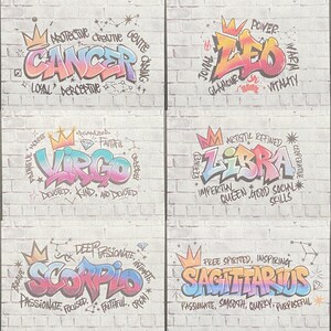 Graffiti Style Zodiac on Grey Brick Release Paper - Etsy