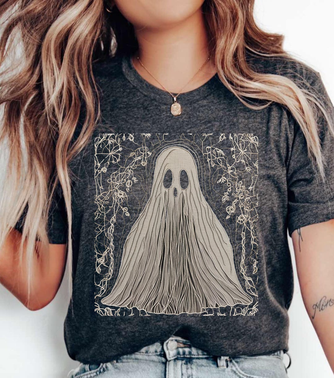 Gothic Ghost T-shirt, Spooky Halloween Shirt, Creepy Ghost Graphic Tee ...