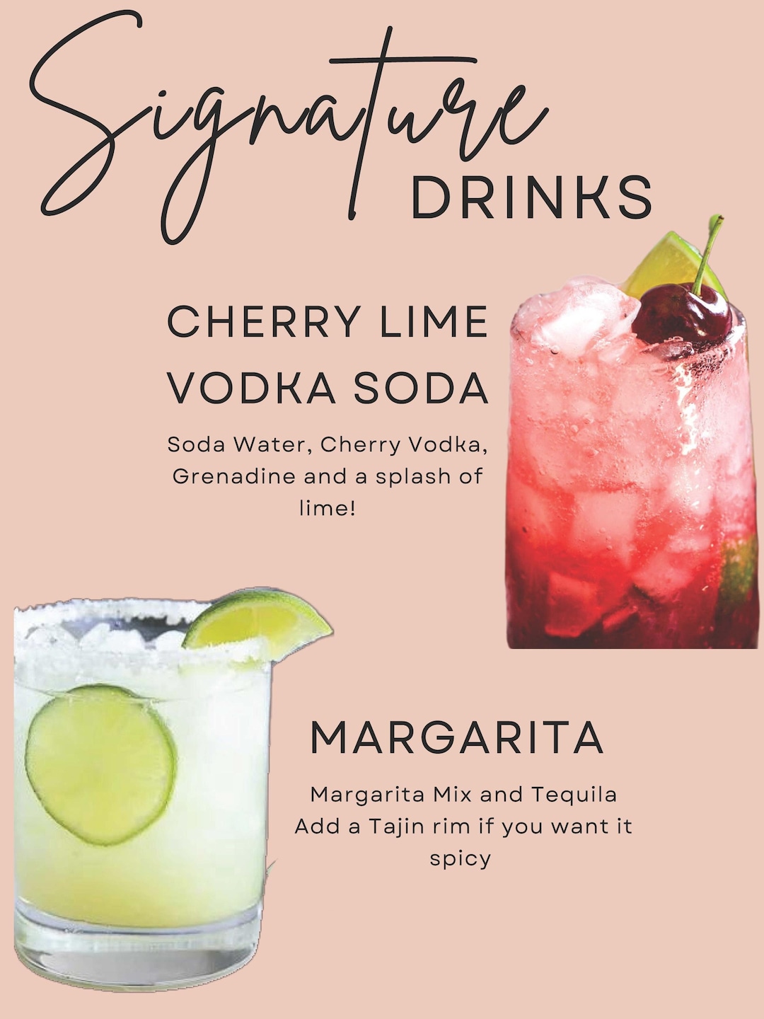 Signature Drink Menu for Your Event. Customizable/editable Signature ...