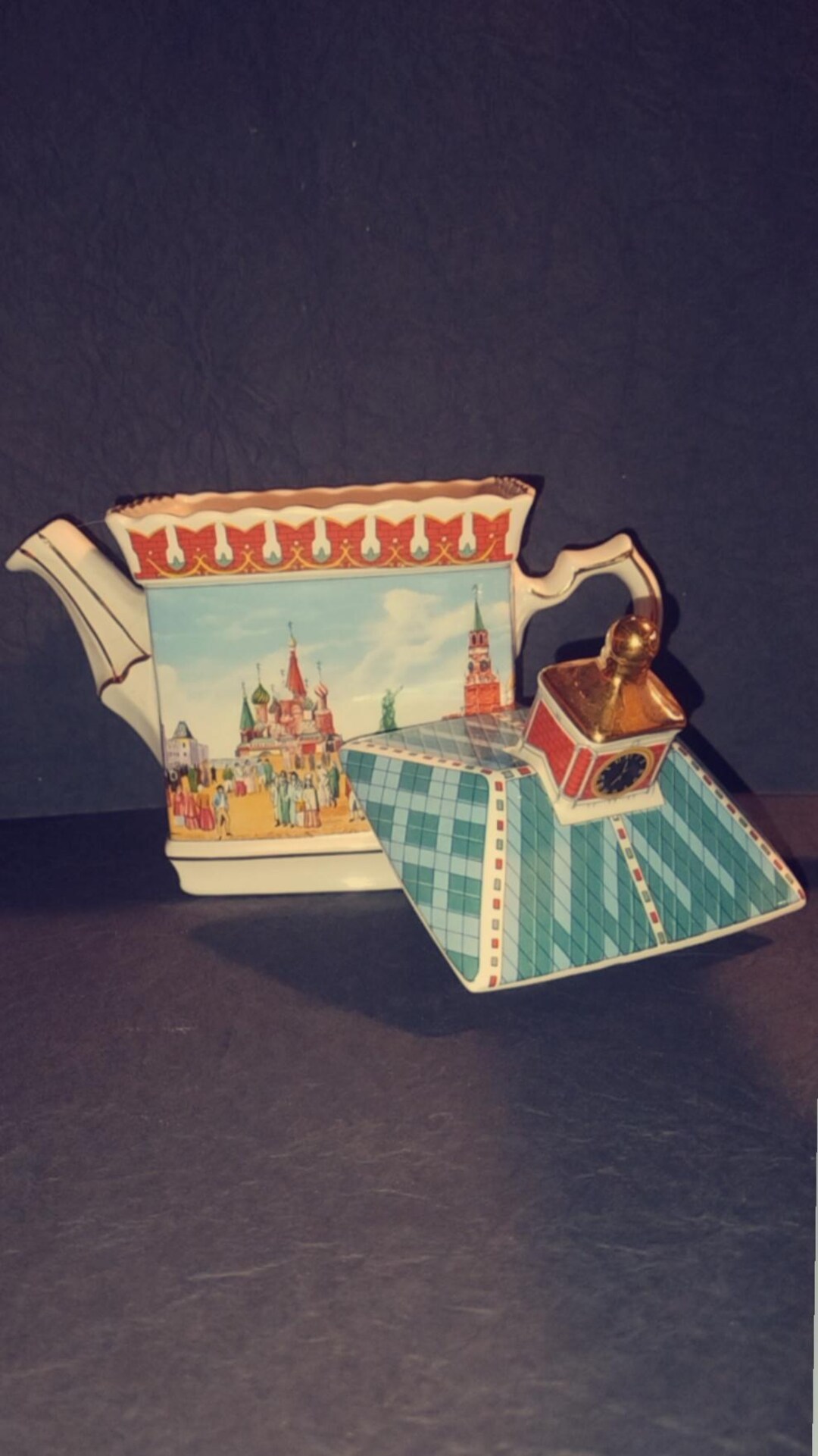 Vintage Red Square Golden Dolphin Teapot russian Collection - Etsy