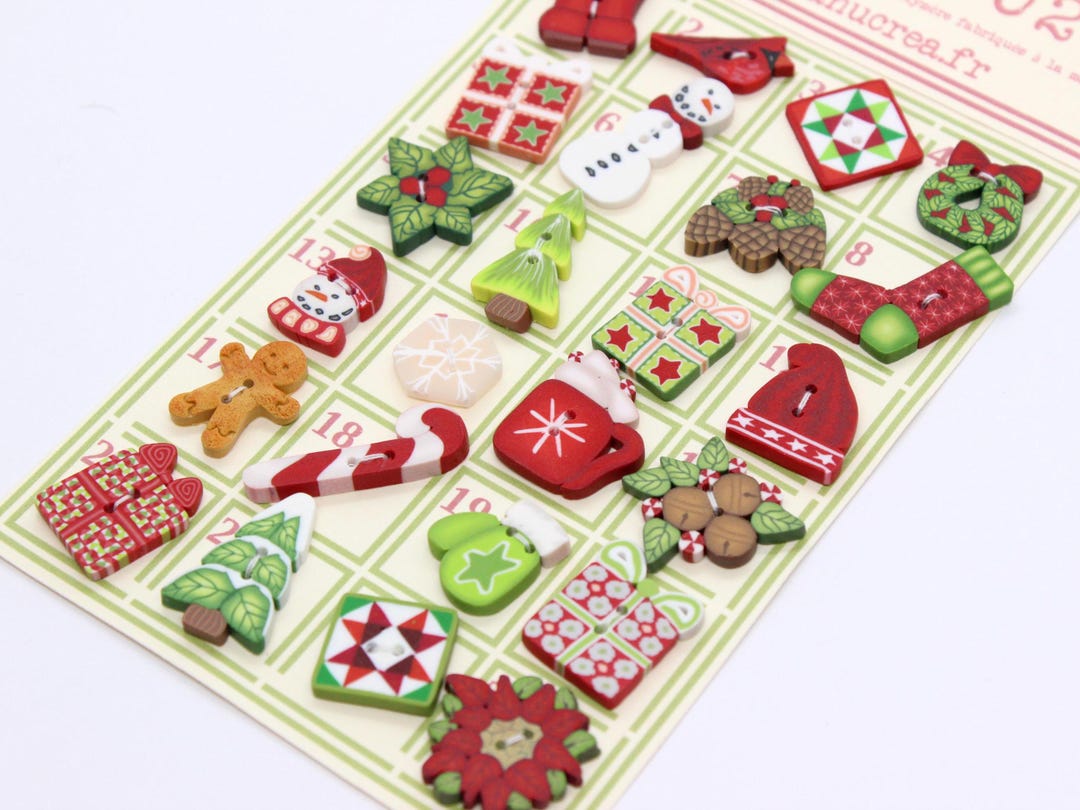 24 Buttons Christmas "advent Calendar" for Crafty Projects - Sewing ...