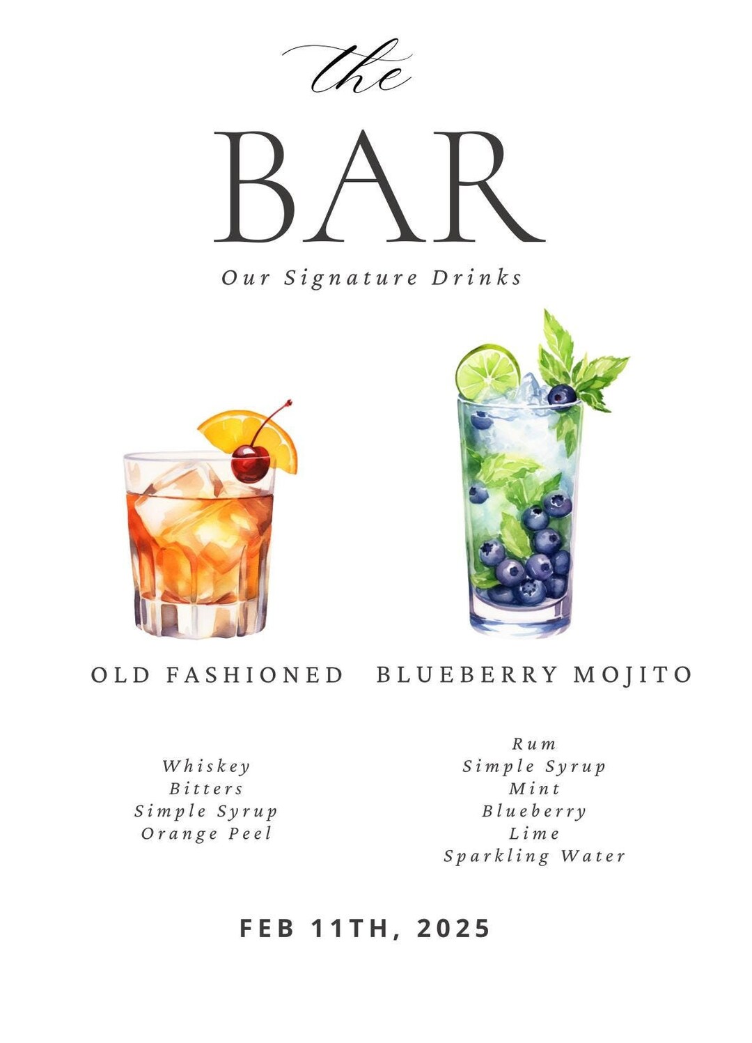 Watercolor Cocktail Bar Sign Template *INSTANT DOWNLOAD* - Etsy