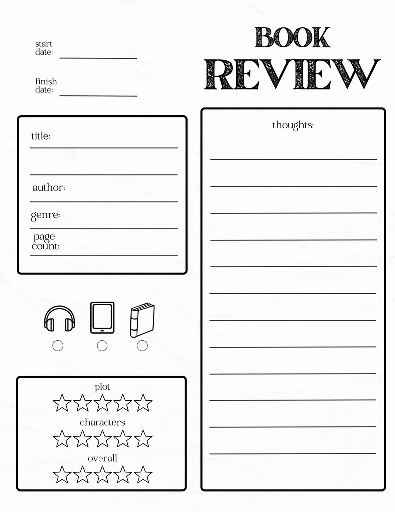 Book Review Downloadable PDF - Etsy