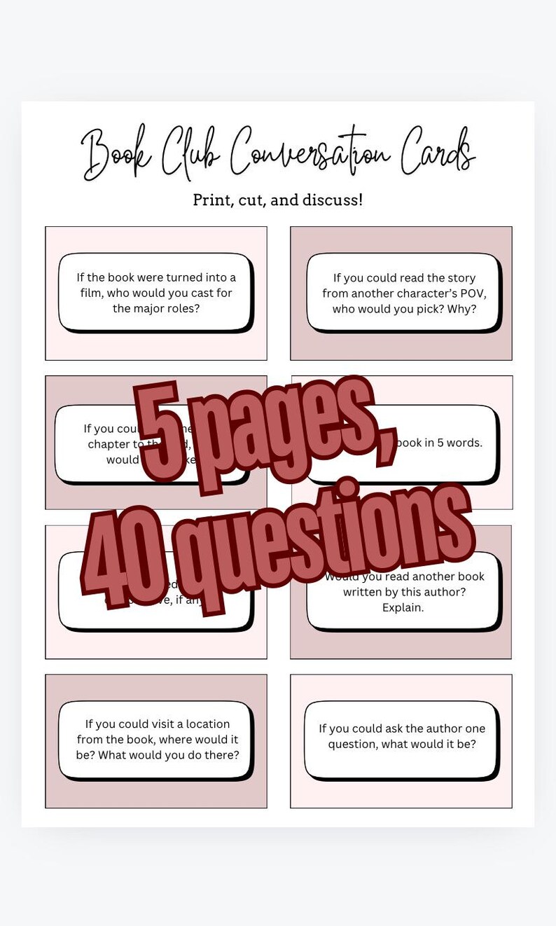 Book Club Conversation Cards PDF Download - Etsy