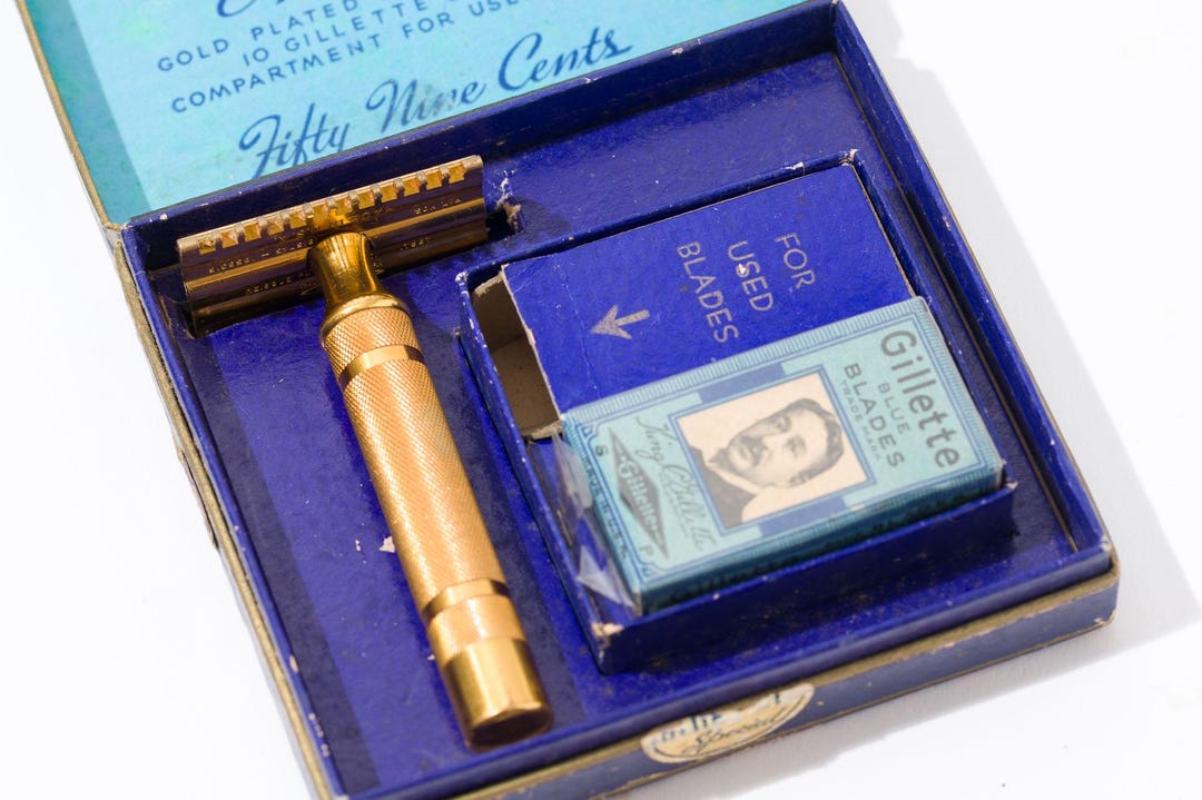 Gillette NEW Model Blue-gold Special, With Box and Original Blade Pack ...