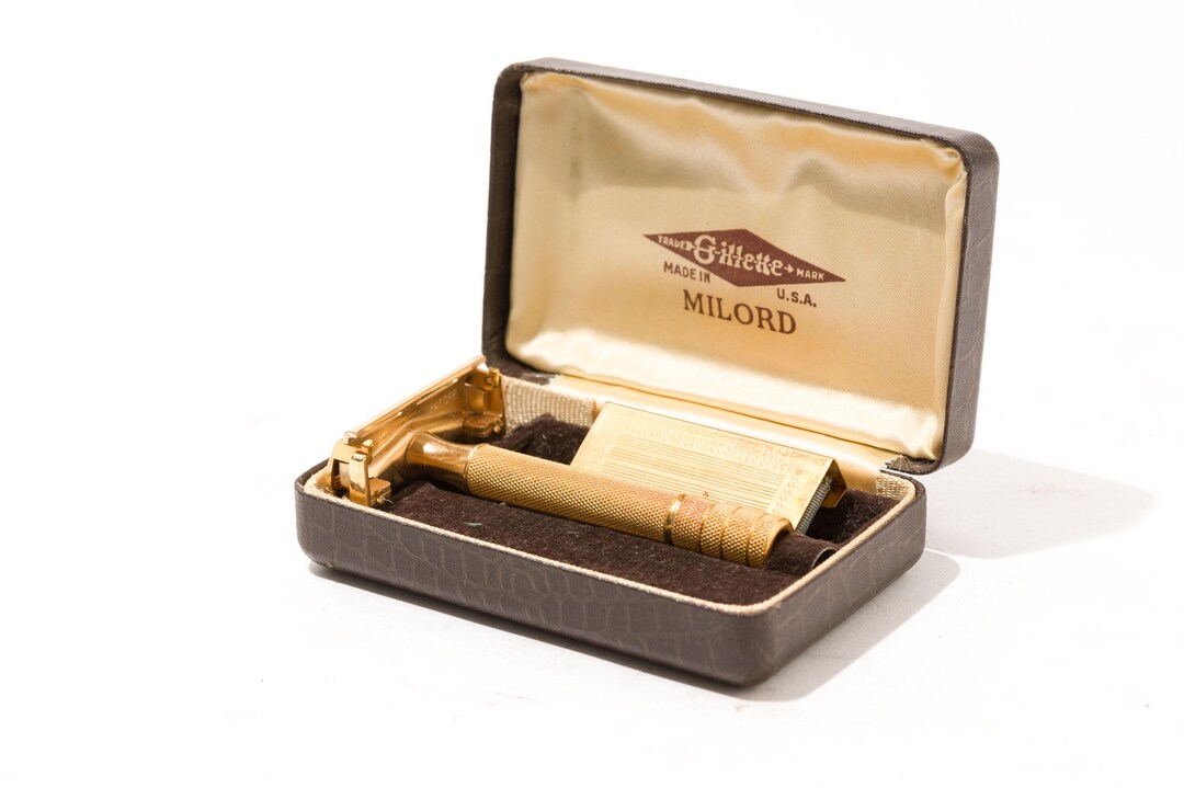 Vintage Gold Gillette Milord Double Edge Safety Razor W/ Leather ...