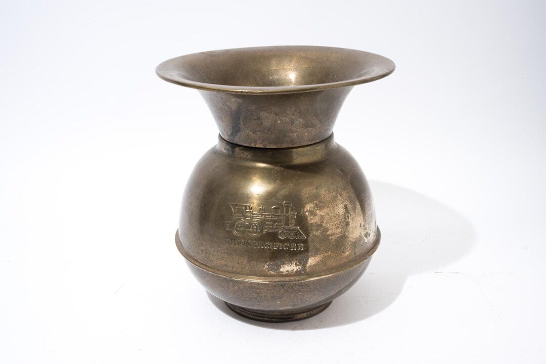 Vintage Brass Spittoon, Union Pacific Rail Road, Double Sided, Embossed ...