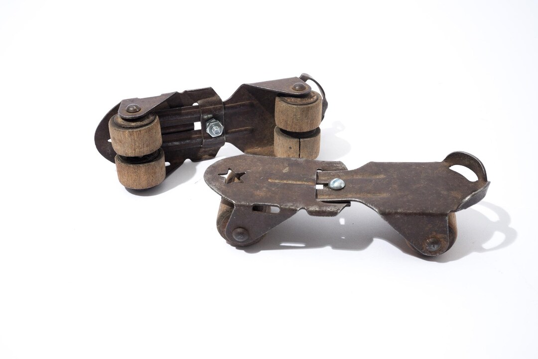 Vintage Metal Roller Skates, Wood Wheels, Decor - Etsy