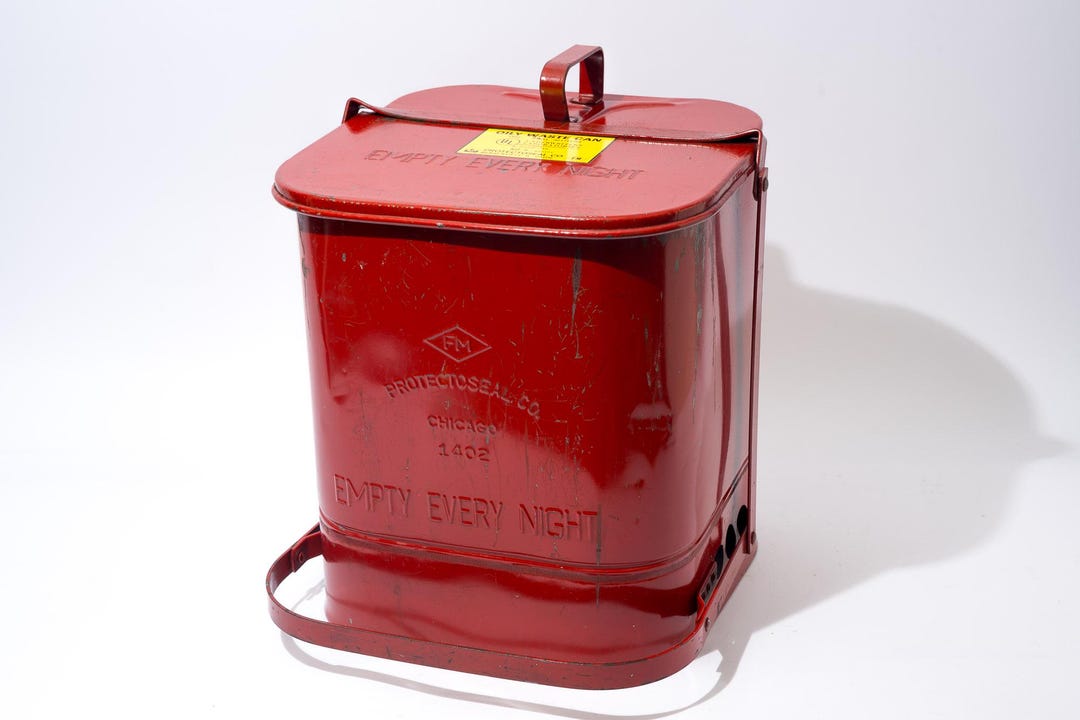 Vintage Industrial Flip Top Garbage Can Protectoseal Co. Red Waste Can ...