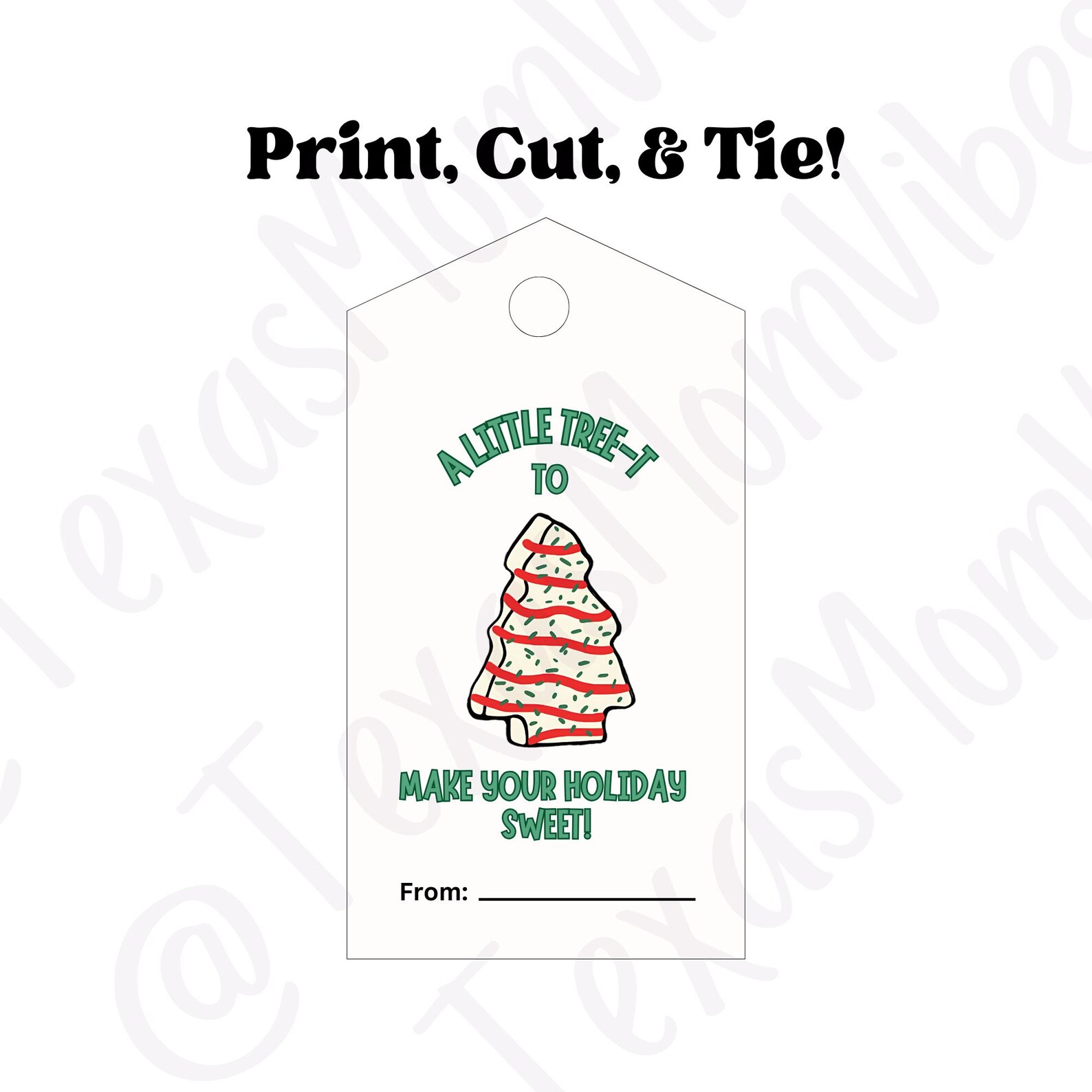 Christmas Tree Cake Gift Tags Printable PDF | Holiday Party Favor Tags ...