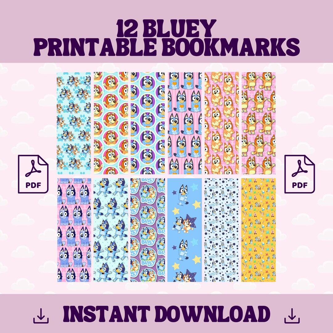 Bluey-inspired Printable Bookmarks – Set of 12 Digital PDF | Kids ...