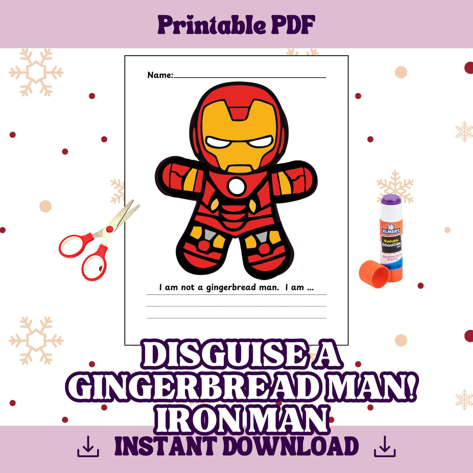 Disguise a Gingerbread Man-iron Man Template | Christmas Craft ...