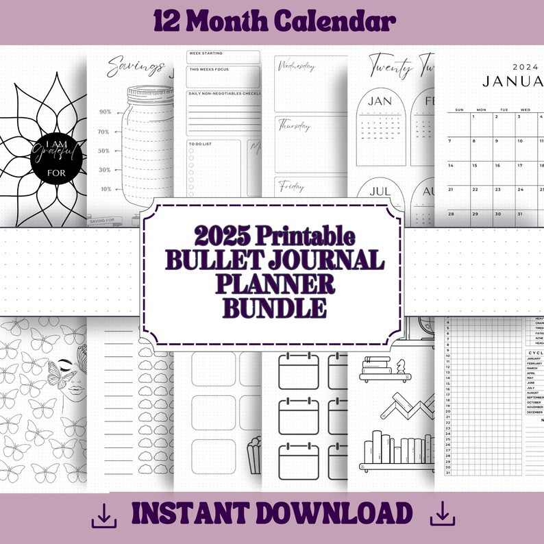 2025 Printable Bullet Journal, Bujo Template, Bullet Journal Pages ...