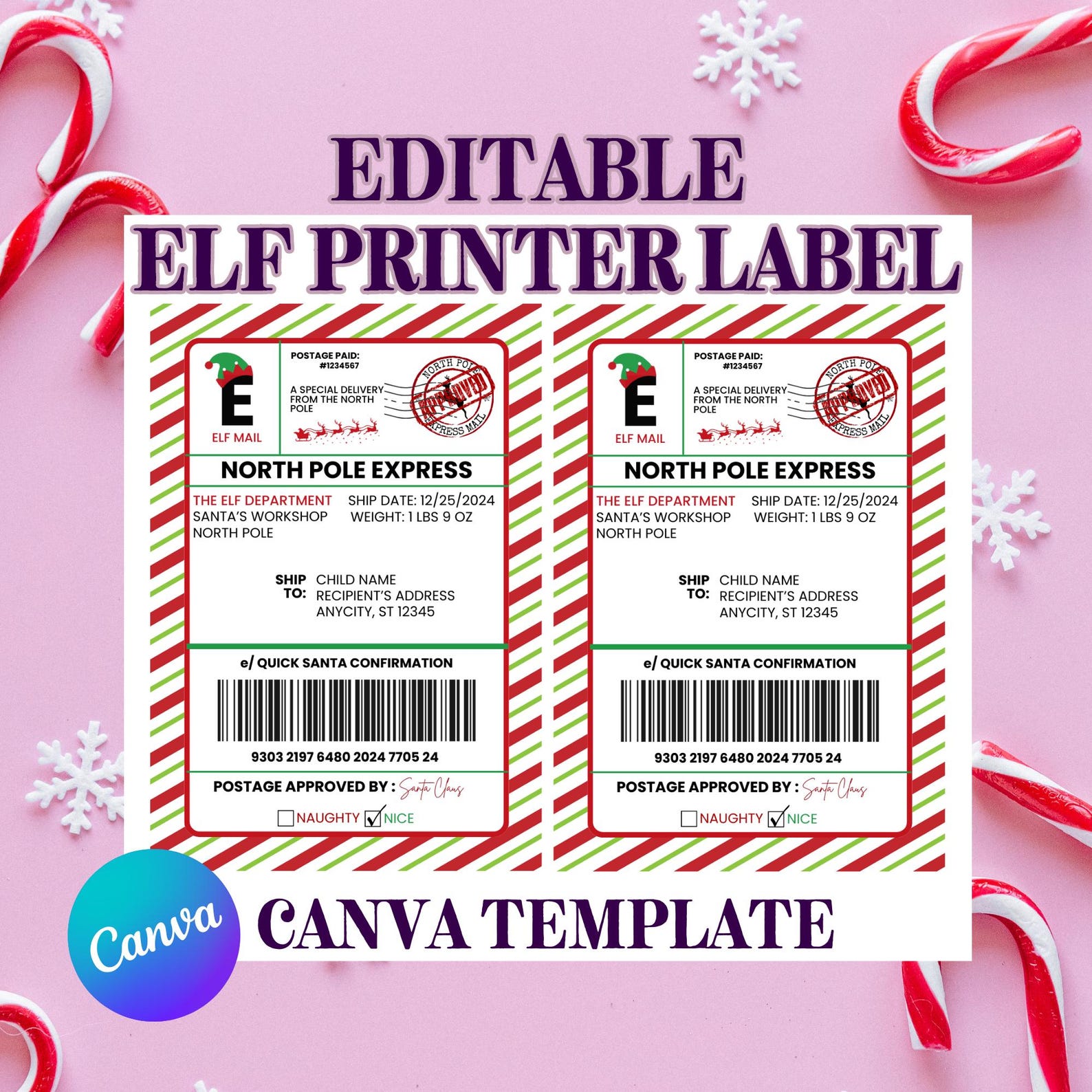 Custom Elf Shipping Label | Printable Christmas Elf Label | Editable ...