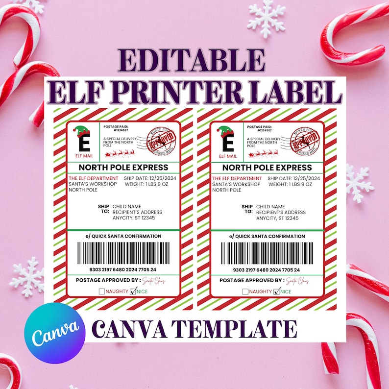 Custom Elf Shipping Label | Printable Christmas Elf Label | Editable ...