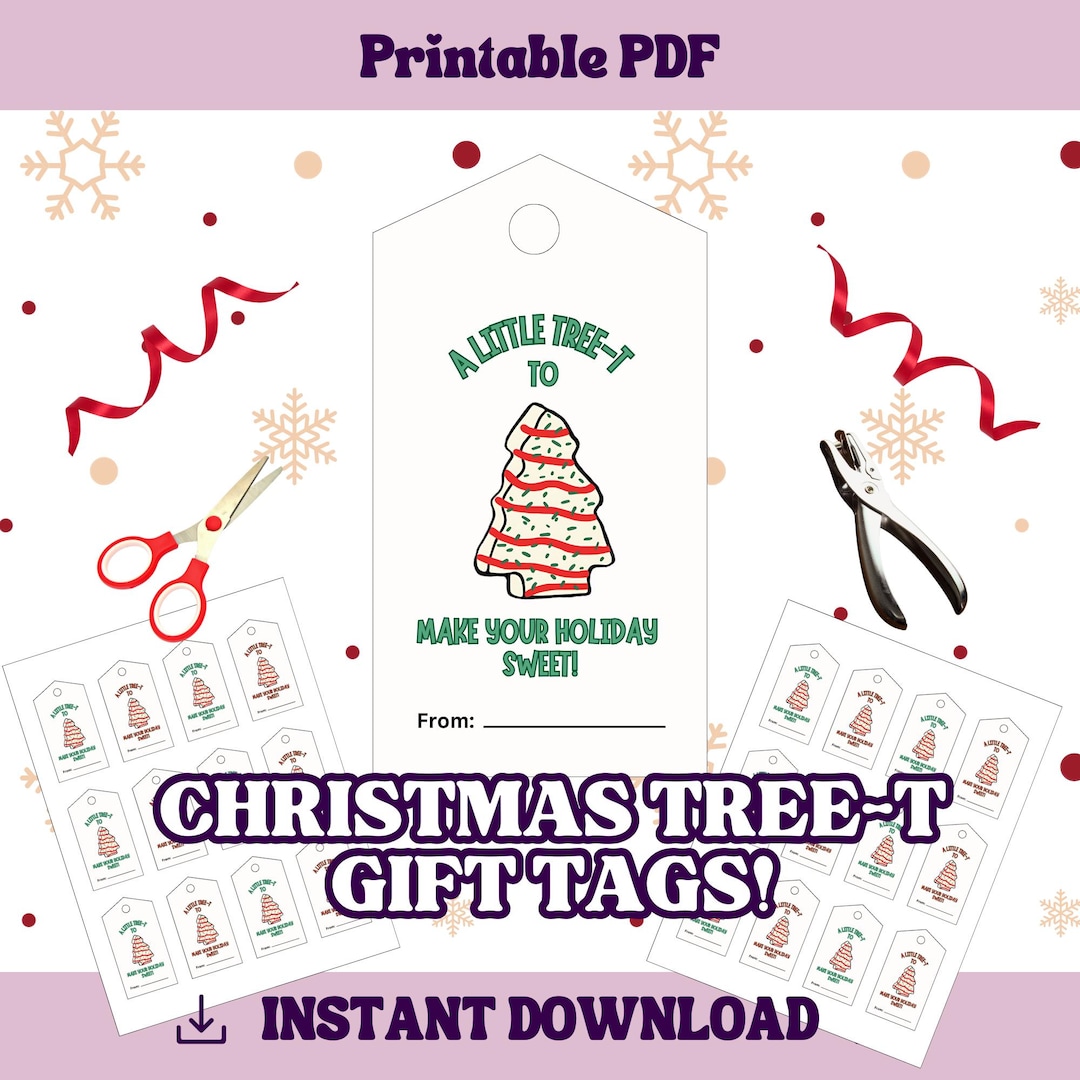 Christmas Tree Cake Gift Tags Printable PDF | Holiday Party Favor Tags ...