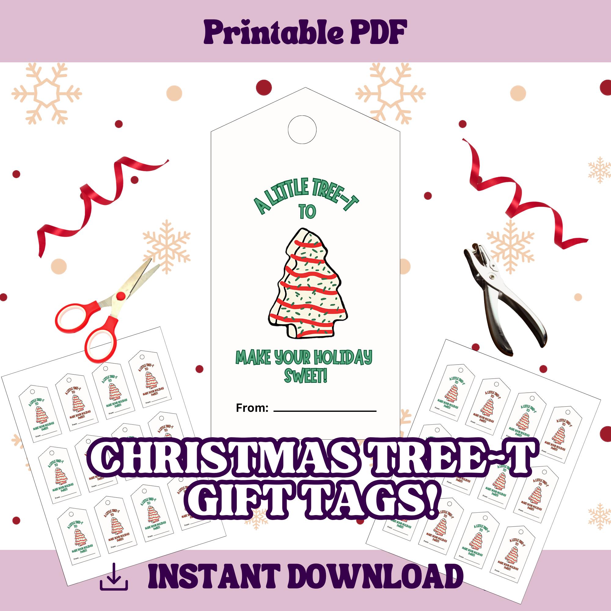 Christmas Tree Cake Gift Tags Printable PDF | Holiday Party Favor Tags ...