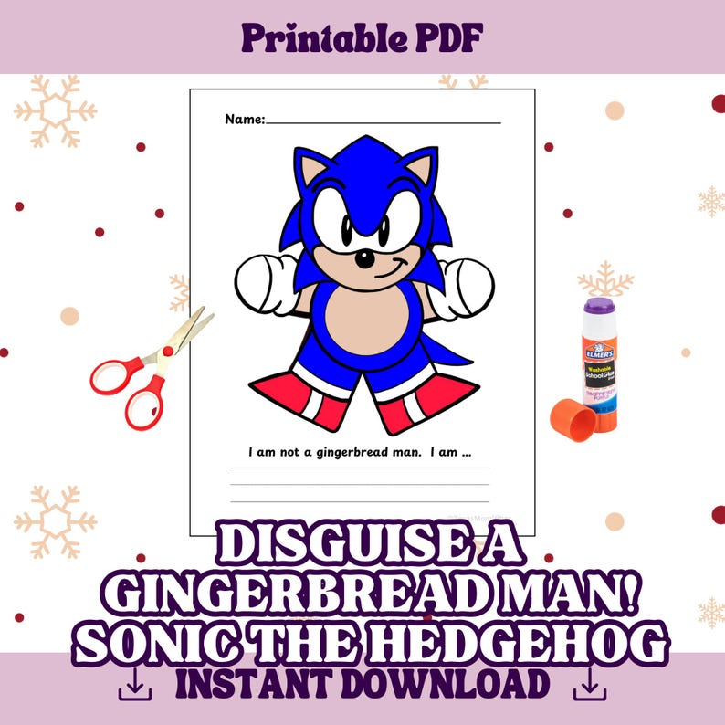 Disguise a Gingerbread Man-sonic the Hedgehog Template | Christmas Craft Printable | PDF | Cut ...