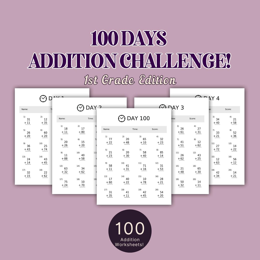 100 Day Subtraction Challenge - Math Worksheets - Printable - Instant ...