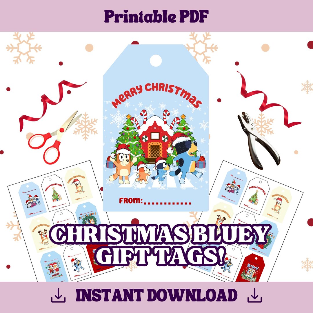Printable Bluey Christmas Gift Tags PDF | Holiday Gift Tags for Kids ...