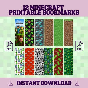 Minecraft-inspired Printable Bookmarks – Set of 12 PDF Digital ...