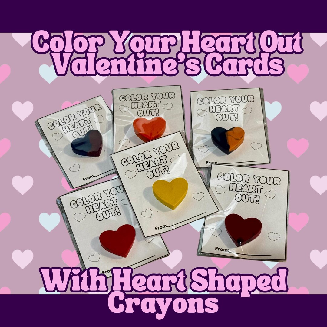 Valentine’s Day Coloring Cards With Heart Crayons | Kids Classroom ...