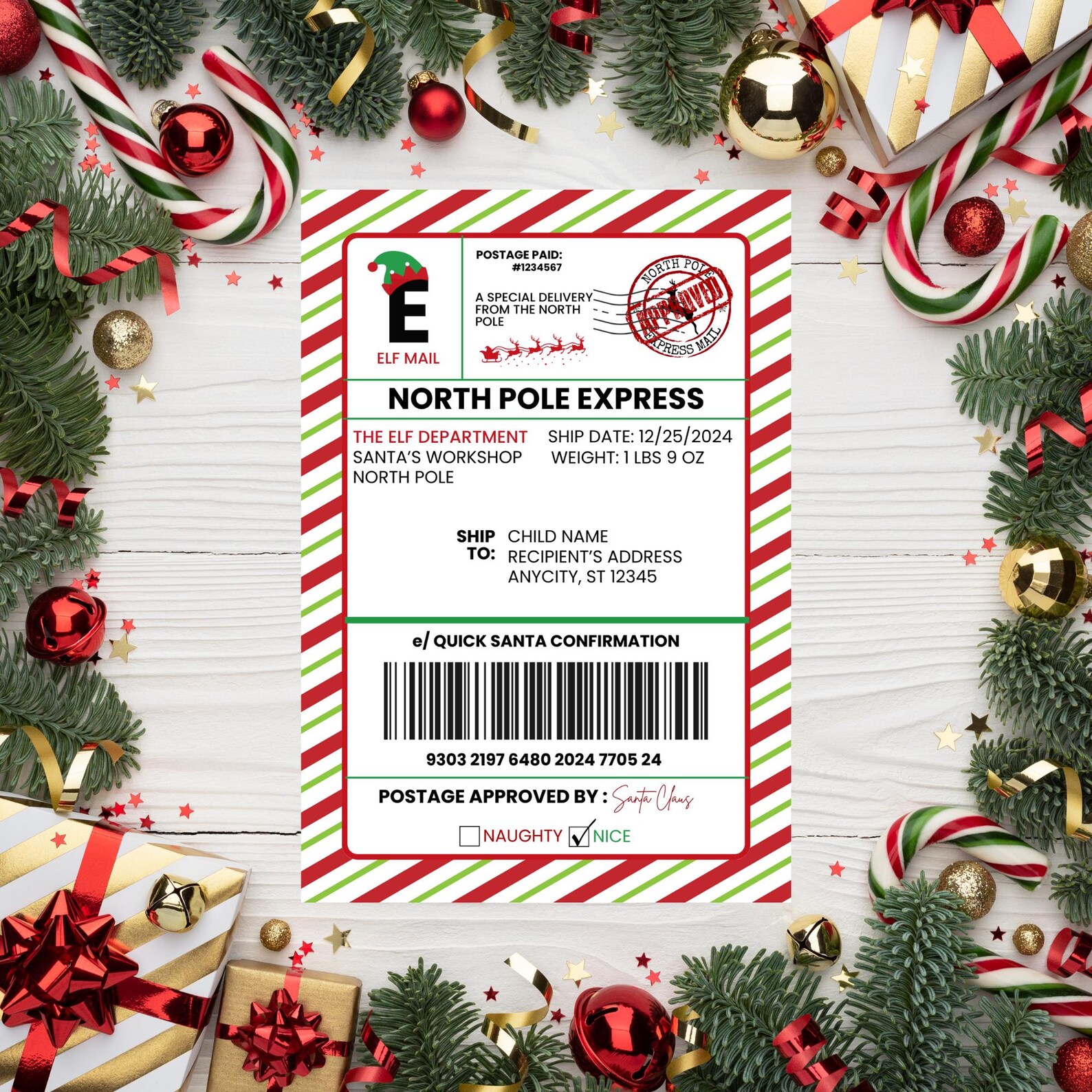 Custom Elf Shipping Label | Printable Christmas Elf Label | Editable ...