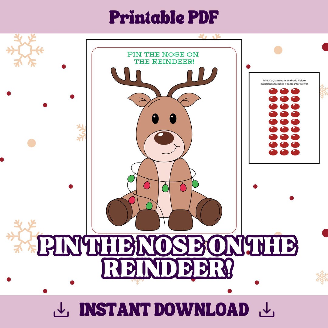 Pin the Nose on the Reindeer Game | Christmas Party Printable | Elf on ...