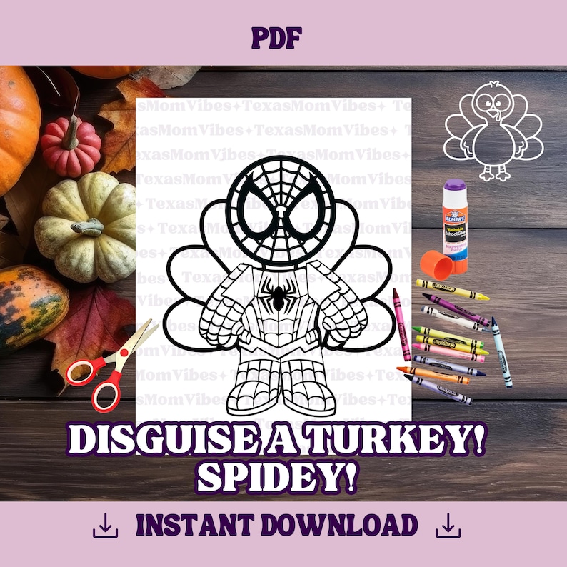Disguise a Turkey-spidey Template | Thanksgiving Craft Printable | PDF ...