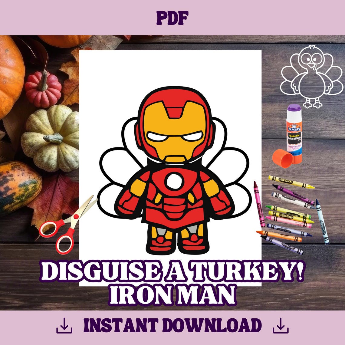Disguise a Turkey-iron Man Template | Thanksgiving Craft Printable ...