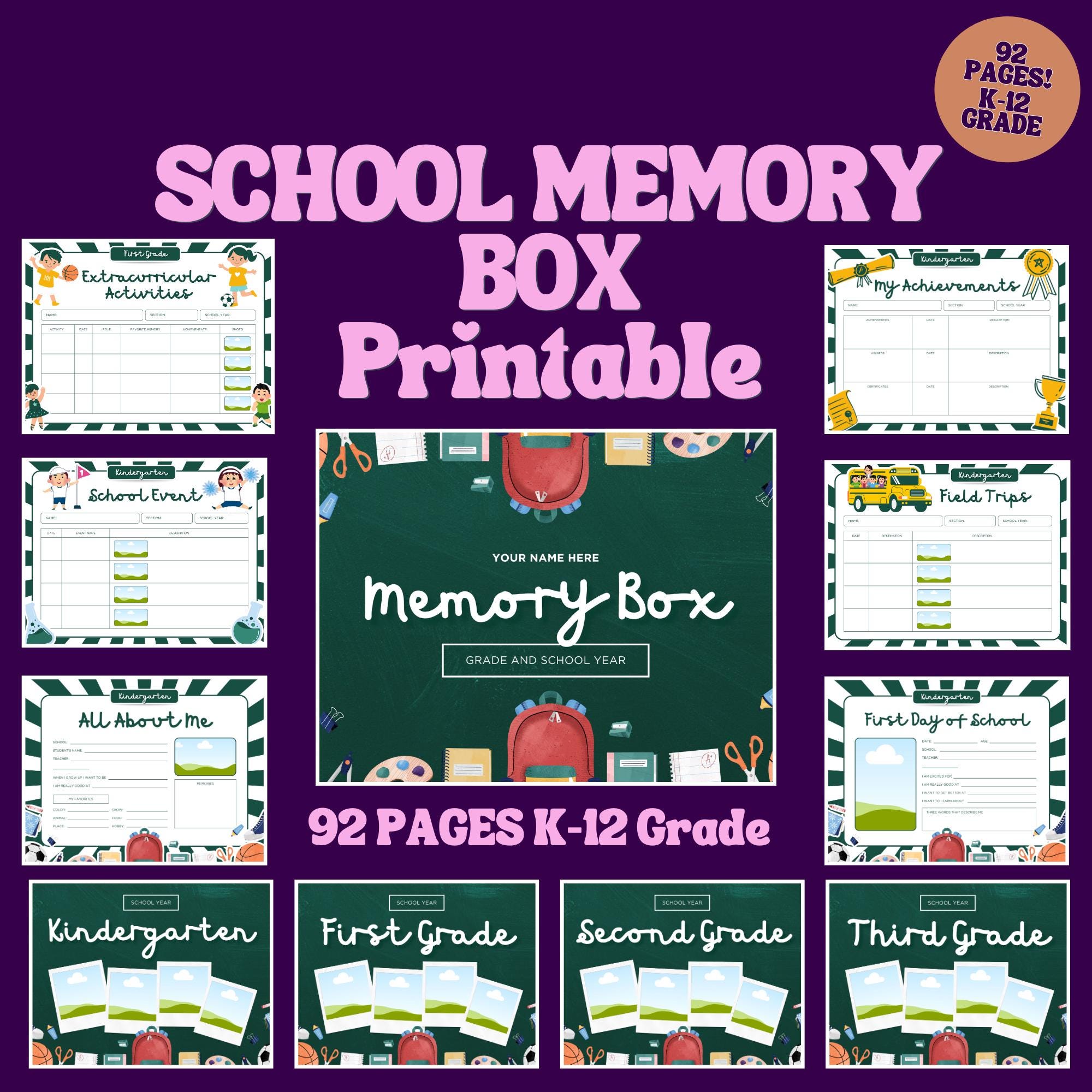 Printable School Memory Box for Kids | K-12 School Memories Journal PDF ...