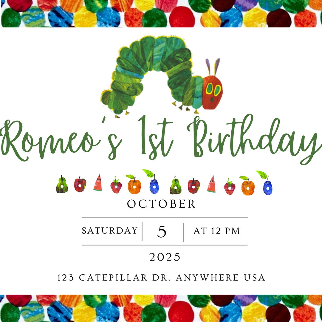 Very Hungry Caterpillar Invitation (editable on Canva) - Etsy