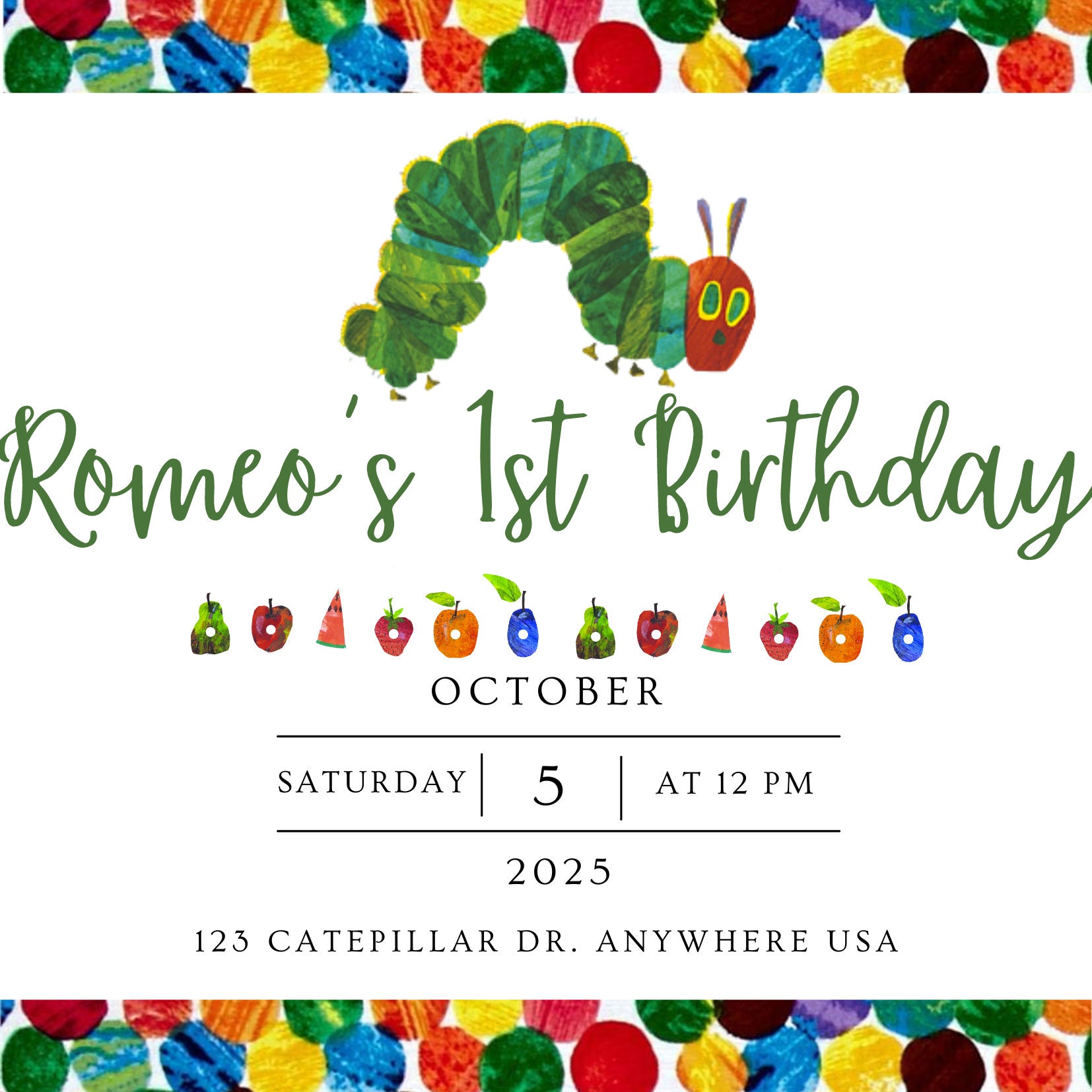 Very Hungry Caterpillar Invitation (editable on Canva) - Etsy