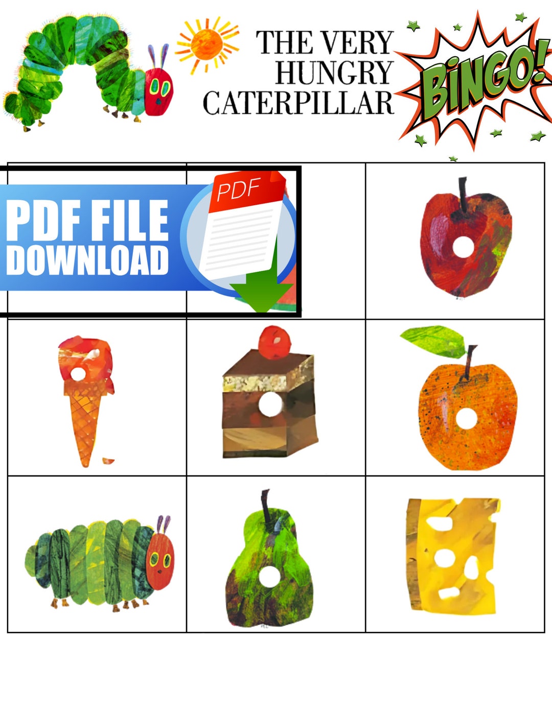 The Very Hungry Caterpillar Bingo Game-printable (INSTANT PDF Download ...