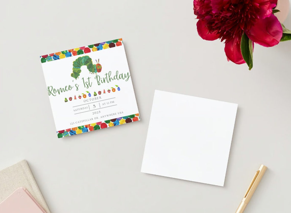 Very Hungry Caterpillar Invitation (editable on Canva) - Etsy