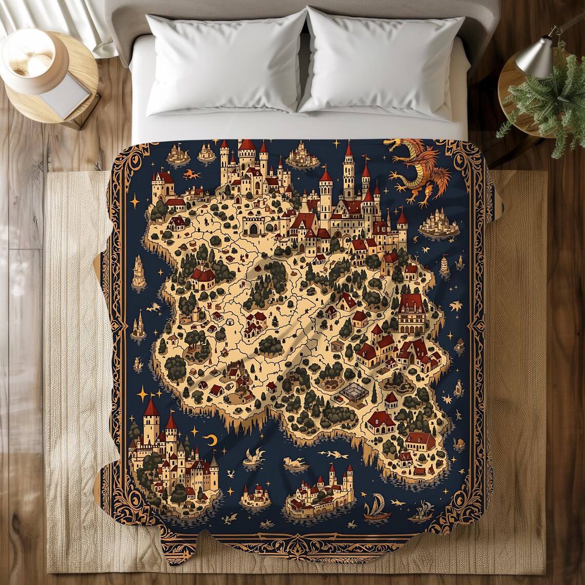 Fantasy Kingdom Map Blanket, Enchanted Realm Throw, Medieval Adventure ...