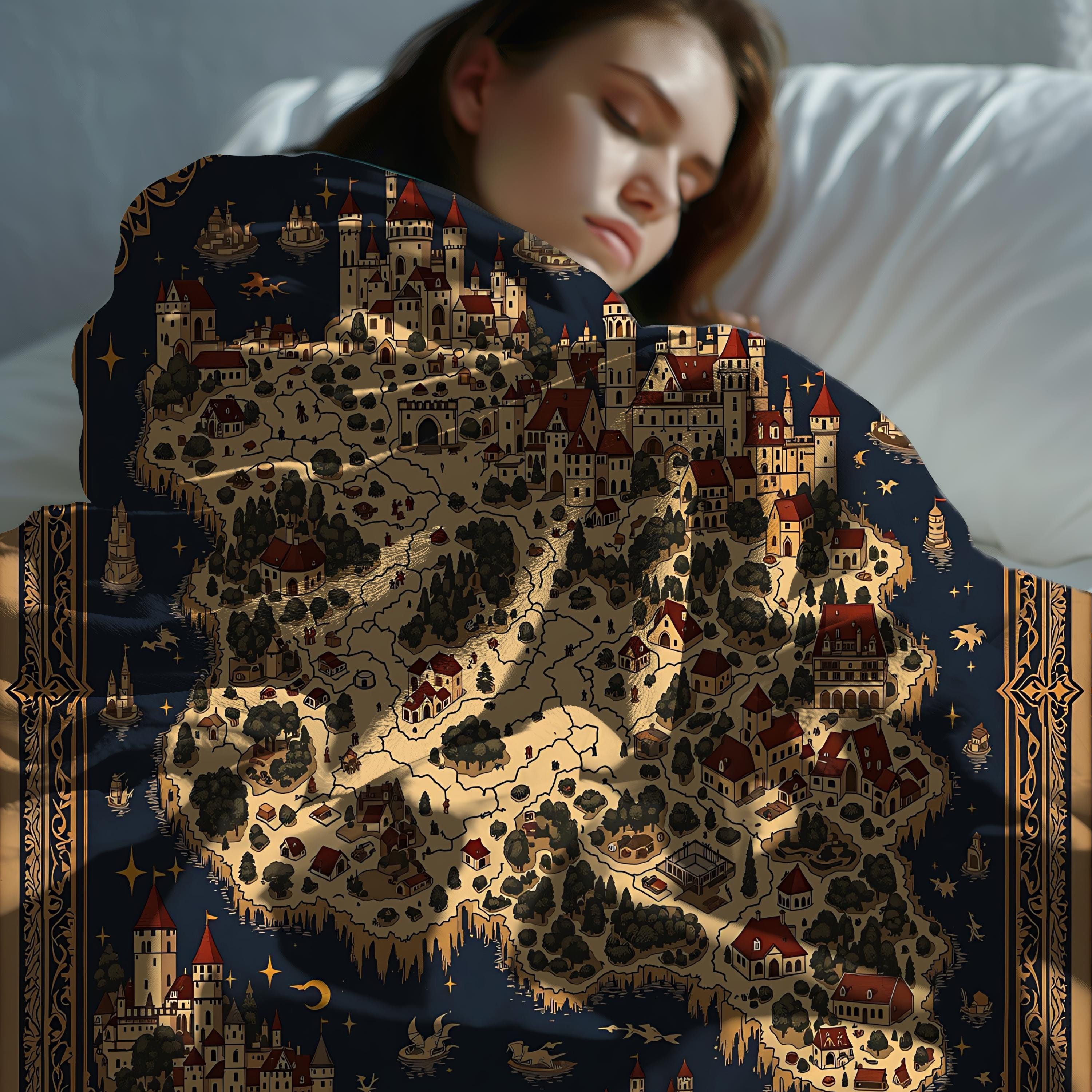 Fantasy Kingdom Map Blanket, Enchanted Realm Throw, Medieval Adventure ...