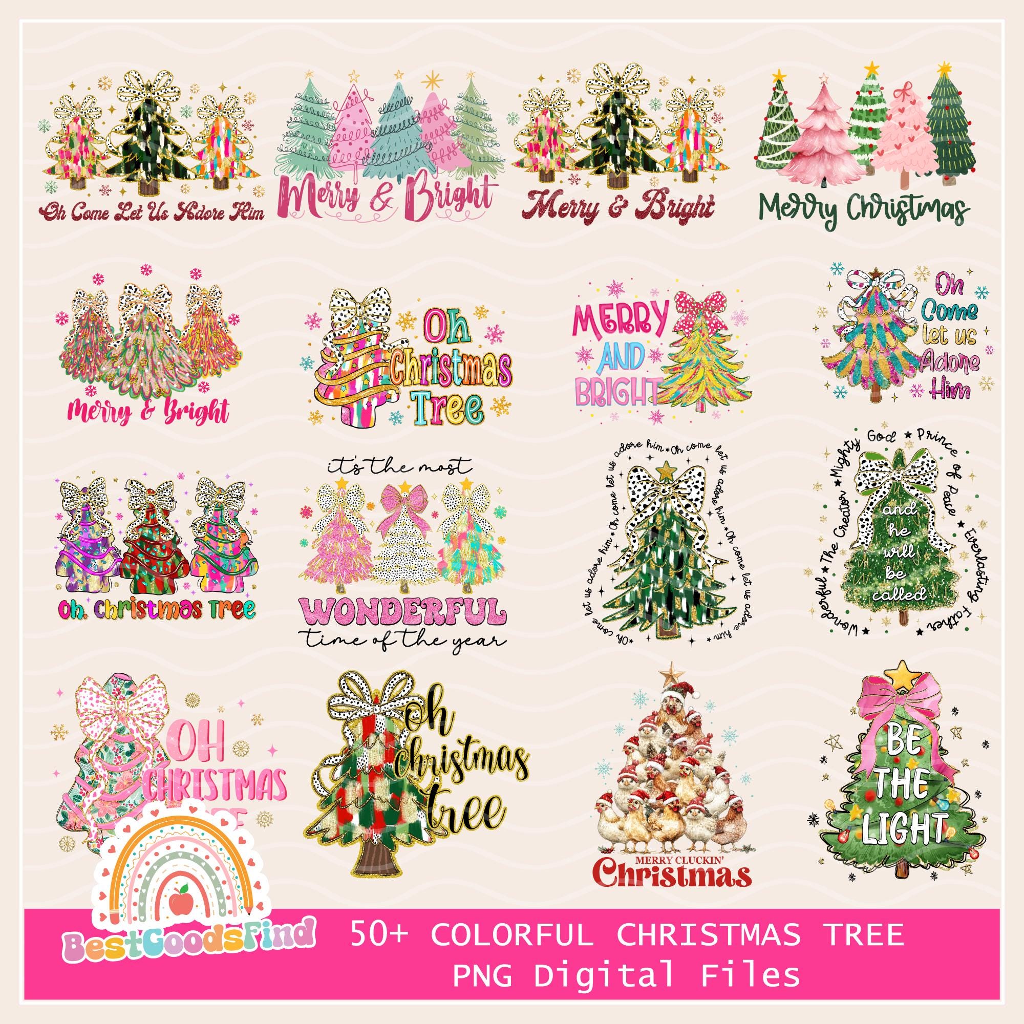 50+ Girly Christmas Tree Bundle Png, Colorful Coquette Glitter ...
