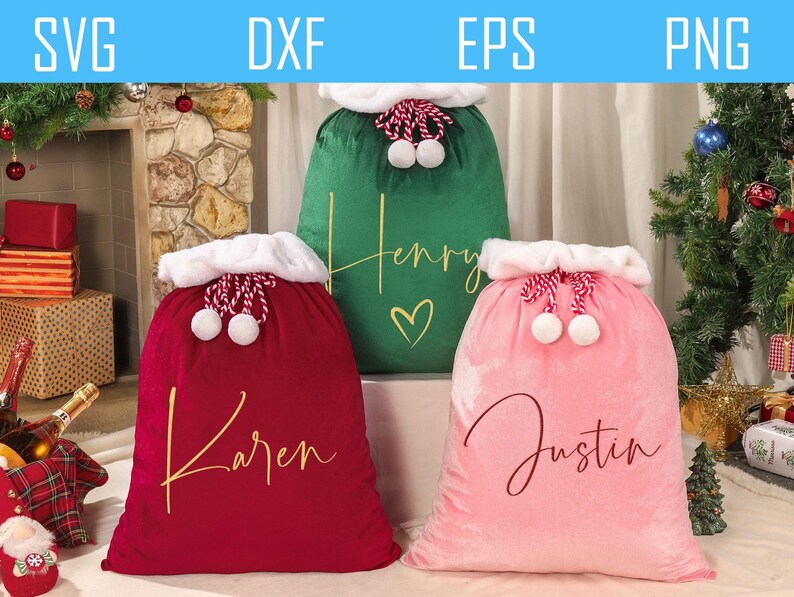 Christmas Santa Sack Svg Png, Personalised Velvet Santa Sack, Christmas ...