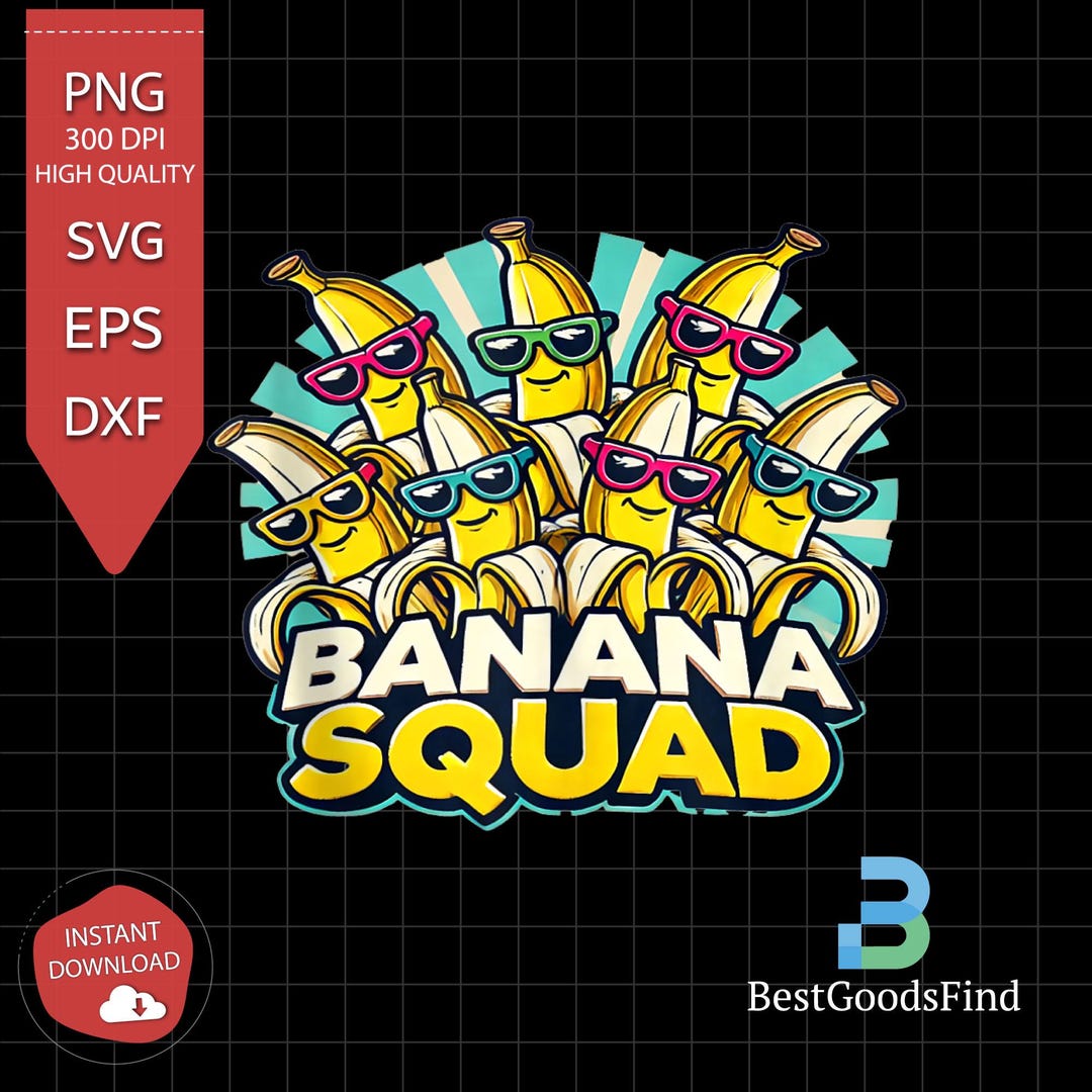 Banana Squad Fun Cartoon Illustration - Cool Banana Design PNG - Etsy