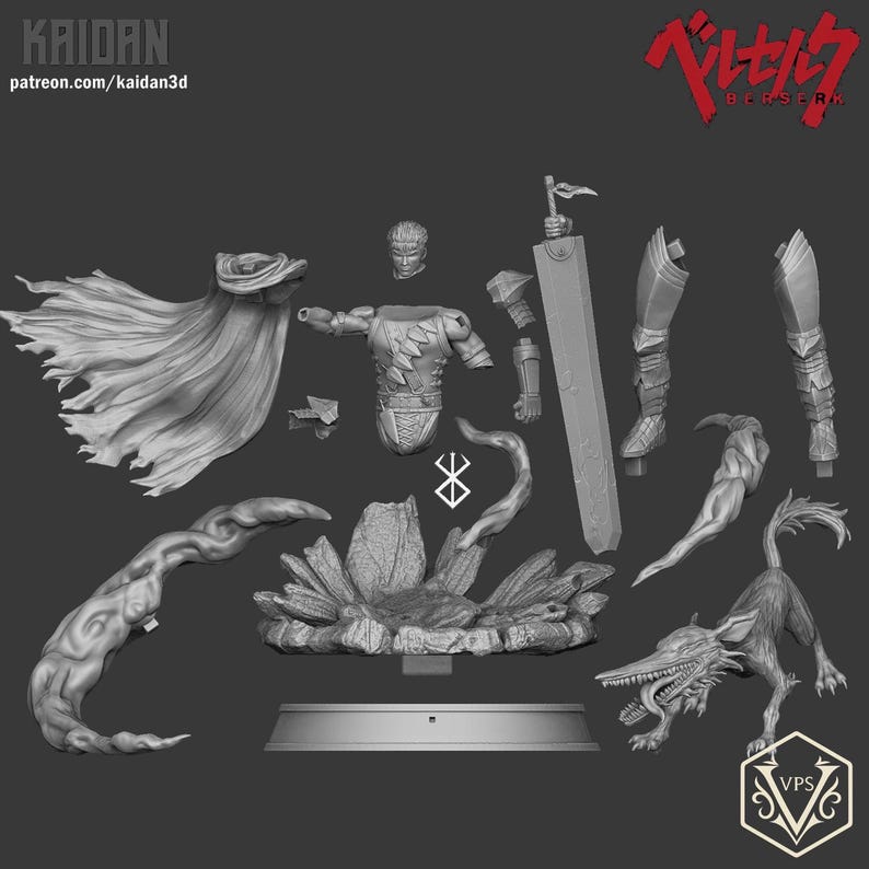 Guts Berserk Figure – 3D Resin 8K – Black Swordsman & Beast Diorama ...