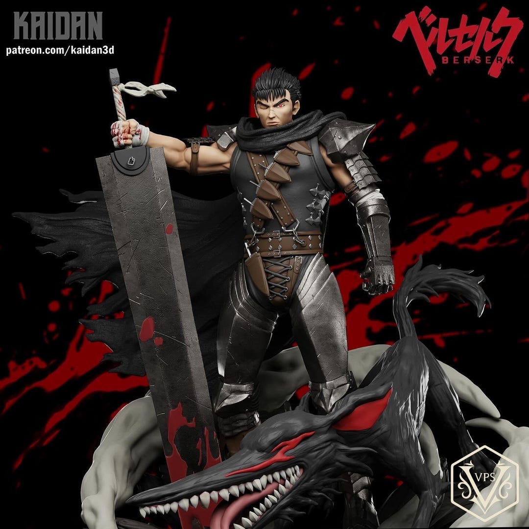 Guts Berserk Figure – 3D Resin 8K – Black Swordsman & Beast Diorama ...