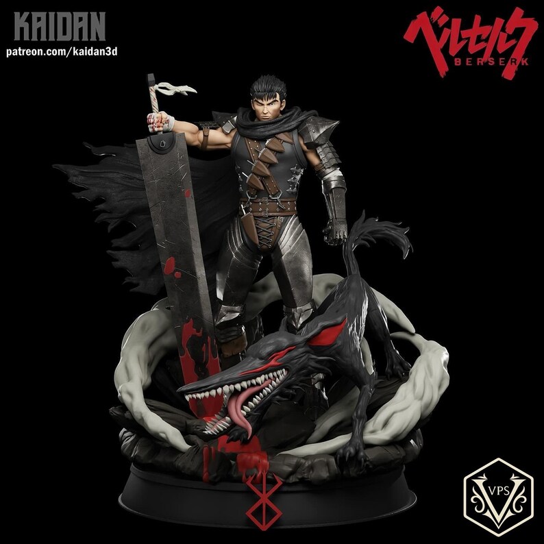 Guts Berserk Figure – 3D Resin 8K – Black Swordsman & Beast Diorama ...