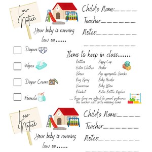 Daycare Supply Reminder Form: Printable Parent Notice, Child Needs ...