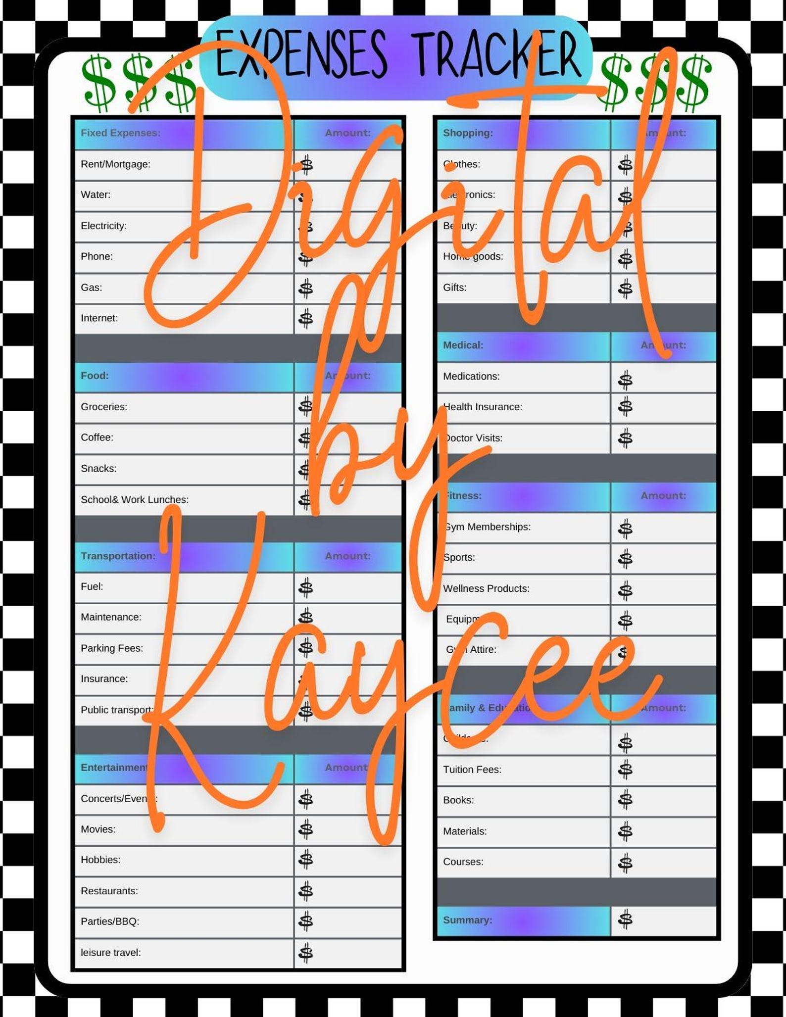 Modern 2025 Checker Print Planner, Budget Tracker, Fitness Log ...