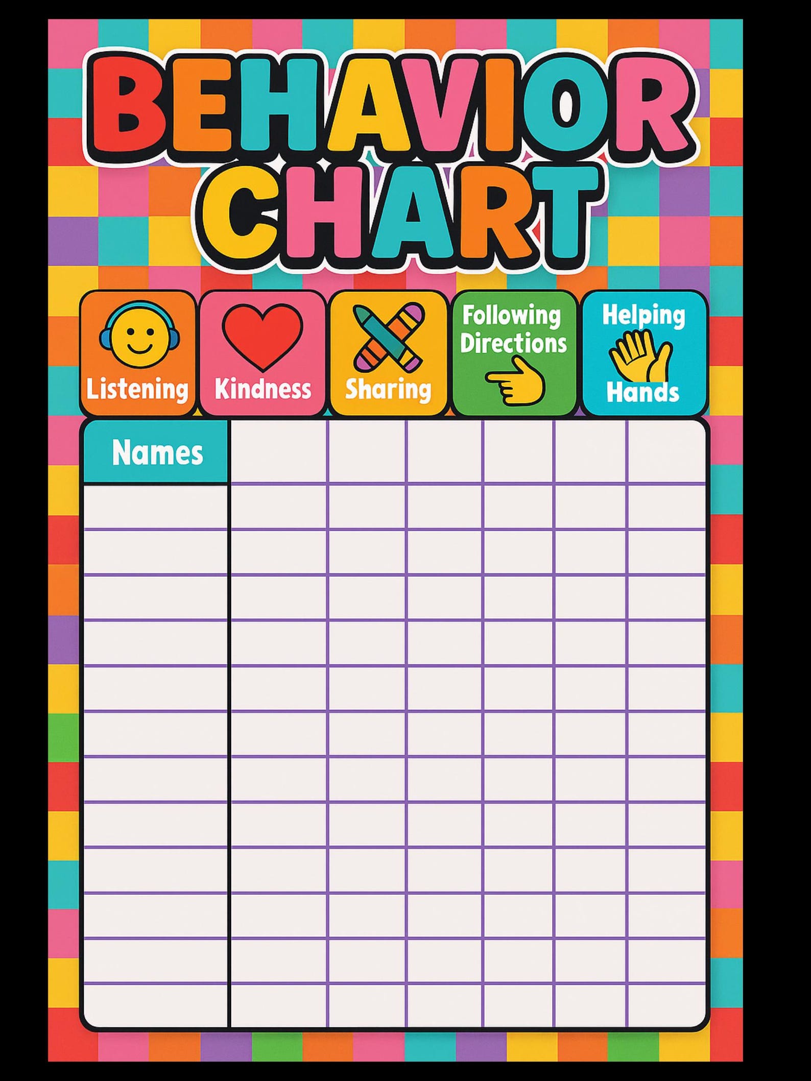 Classroom Behavior Chart | Rainbow Checker Digital Download | Teacher ...