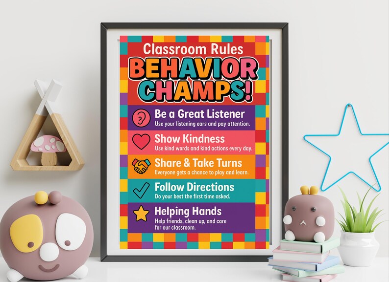 Classroom Rules Poster Checker Rainbow | Digital Download | Teacher's ...